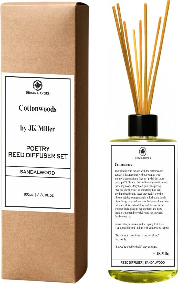 My poem “Cottonwoods” is now a reed diffuser! – JK Miller